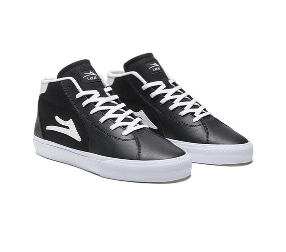 Lakai Flaco II Mid - Black/White Leather – The Source Snowboard & Skate